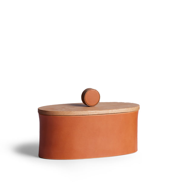 Oval Container in Oak and Tan Leather – Heath Ceramics